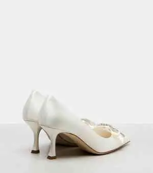 JIMMY CHOO Embellished Satin Pointed Toe Pumps - White