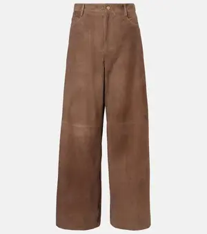 Max Mara Fulmine Suede Wide-leg Pants - Beige