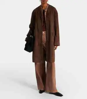 Max Mara Fulmine Suede Wide-leg Pants - Beige