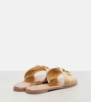Valentino Garavani Vlogo Embroidered Leather Slides
