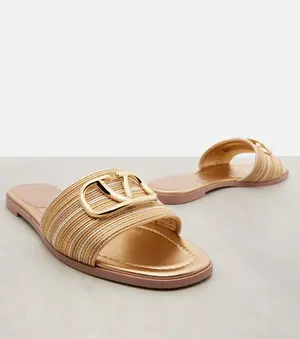 Valentino Garavani Vlogo Embroidered Leather Slides