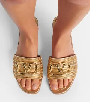Valentino Garavani Vlogo Embroidered Leather Slides
