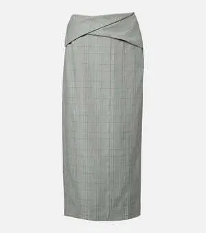 Victoria Beckham Checked Virgin Wool Midi Skirt