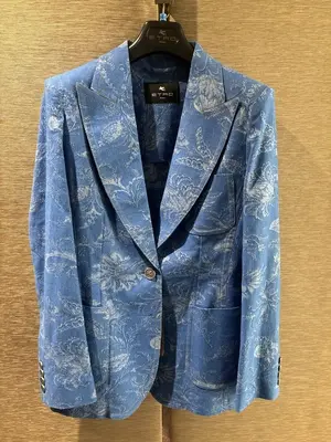 Etro Printed Denim Blazer - Blue