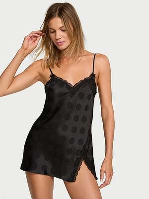 Victoria's Secret Satin Lace-trim Mini Slip Dress - Black