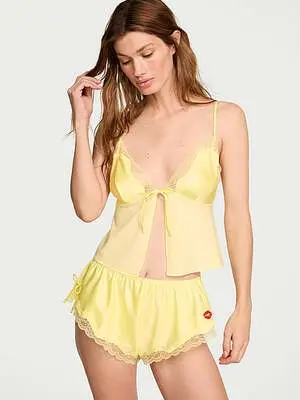 Victoria's Secret Tease Satin & Chiffon Flyaway Cami Set - Yellow