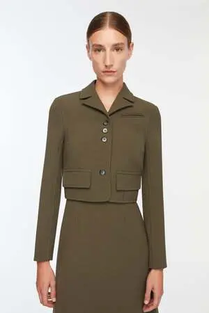 EMILIA WICKSTEAD Chapel Cropped Jacket In Military Birdseye Suiting