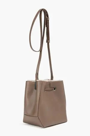Brunello Cucinelli Shearling Bucket Bag With Bead Embellishments
