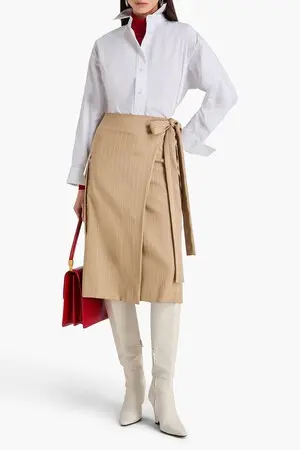 Victoria Beckham Pinstriped Wool-twill Wrap Skirt