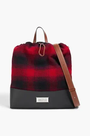 MAISON MARGIELA 5ac Daily Checked Flannel And Leather Backpack - Red
