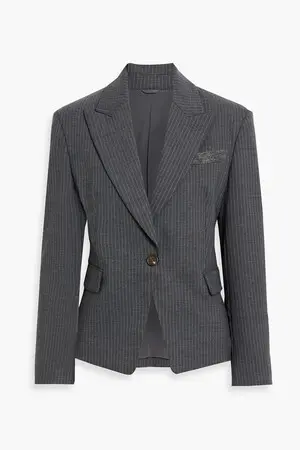 Brunello Cucinelli Embellished Pinstriped Wool-blend Blazer