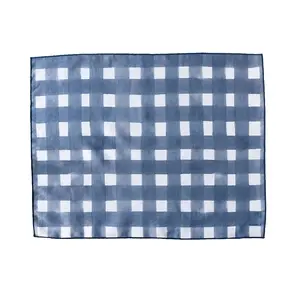 GOLDIE HOME Cross Hatch Placemat, Set Of 4 - Blue Cross - Grey Trim