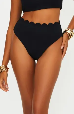 Beach Riot Nessa Scallop High-waist Bikini Bottoms - Black