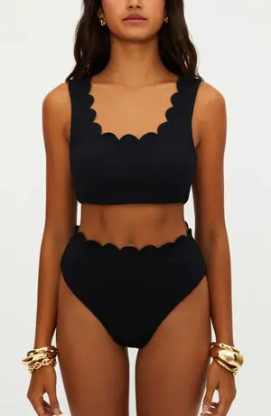 Beach Riot Nessa Scallop High-waist Bikini Bottoms - Black