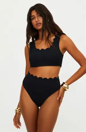Beach Riot Nessa Scallop High-waist Bikini Bottoms - Black