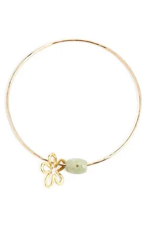 KIARA BY KI-ELE Monica Jade Bead & Flower Charm Bangle Bracelet - Gold