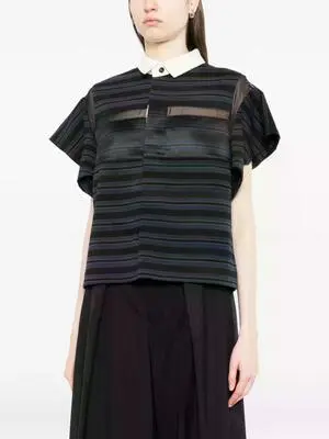 Sacai Striped Collar Top - Black