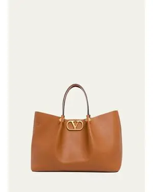 Valentino Garavani Medium Pleated Rockstud Leather Tote Bag - Brown