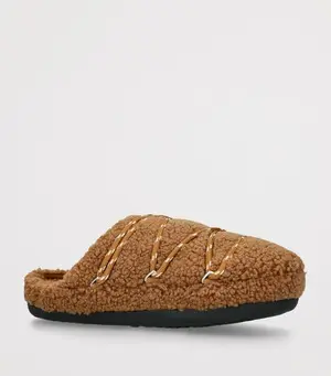 Moon Boot Faux Shearling Slippers - Brown