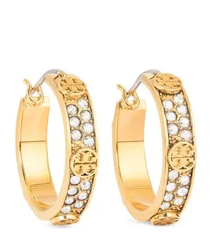 Tory Burch Icon Pavé Hoop Earrings - Gold