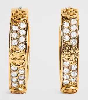 Tory Burch Icon Pavé Hoop Earrings - Gold