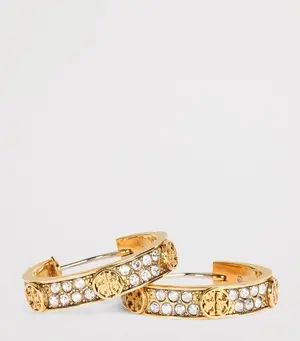 Tory Burch Icon Pavé Hoop Earrings - Gold