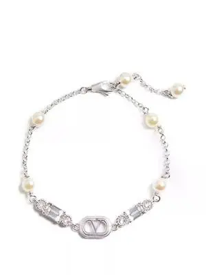 Valentino Garavani Ovalette Pearl-embellished Bracelet - Silver