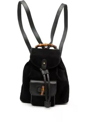 Gucci 2000-2015 Suede Bamboo Backpack - Black