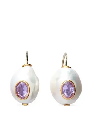 LIZZIE FORTUNATO Pearl And Amethyst-embellished Earrings - White
