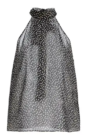 NILI LOTAN Alla Dotted Silk Halter Top - Black