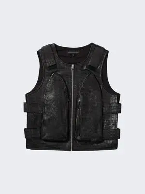 WHO DECIDES WAR BY EV BRAVADO Croc Bullet Point Leather Vest