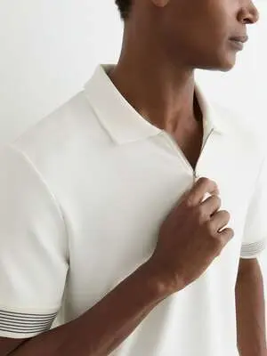 REISS Sleeve-trim Half-zip Polo Shirt - White
