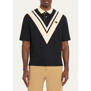 Valentino Garavani Inlaid V Cotton Polo Shirt With Panther Patch - Black