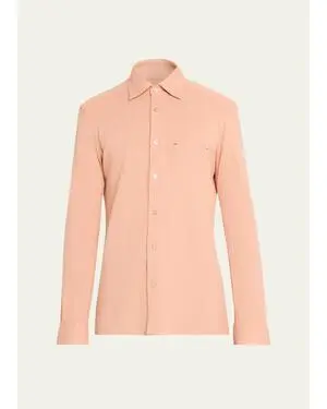 Kiton Nerano Cotton Pique Button-down Shirt - Blush