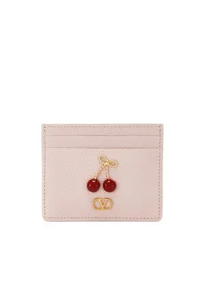 Valentino Garavani Cherry Logo Card Holder In Pink - Rose Quartz