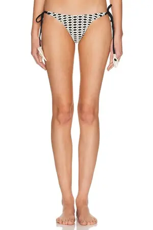 PatBO Selene Mesh Color Block Bikini Bottom - Black & Off White