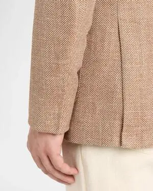Brunello Cucinelli Apos;s Wool, Silk And Linen Herringbone Suit Jacket - Apric