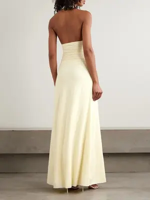 MAYGEL CORONEL Villadiego Appliquéd Stretch-jersey Halterneck Maxi Dress - Neutrals