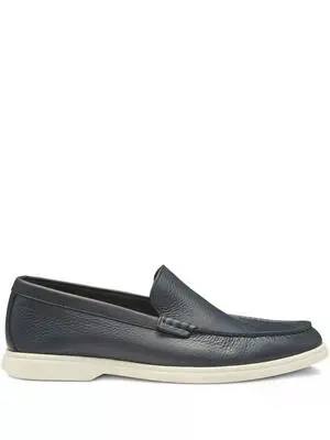 BOSS Logo-detail Moccasins In Tumbled Leather - Blue