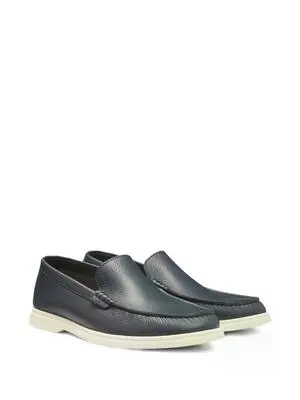 BOSS Logo-detail Moccasins In Tumbled Leather - Blue