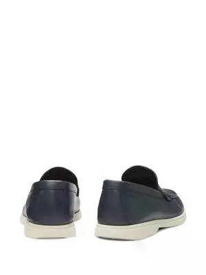BOSS Logo-detail Moccasins In Tumbled Leather - Blue