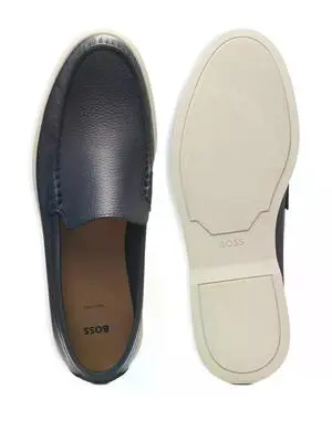 BOSS Logo-detail Moccasins In Tumbled Leather - Blue