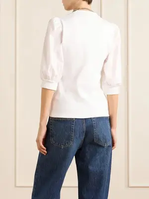 Veronica Beard Coralee Poplin And Ribbed Stretch-pima Cotton-jersey Top - White