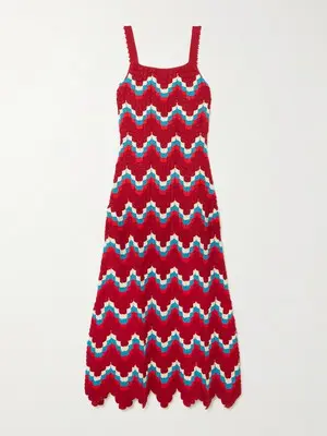 Escvdo Marea Crocheted Cotton Maxi Dress - Red