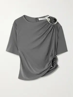 Christopher Esber Orica Cropped Asymmetric Embellished T-shirt - Gray