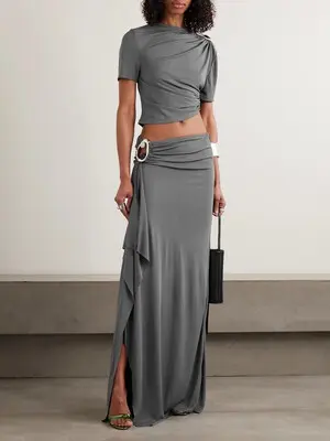 Christopher Esber Orica Cropped Asymmetric Embellished T-shirt - Gray