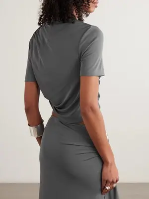 Christopher Esber Orica Cropped Asymmetric Embellished T-shirt - Gray