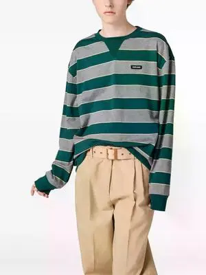 Miu Miu Striped Logo-patch Sweatshirt - Green