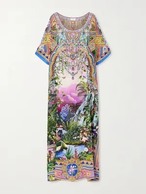 Camilla Crystal-embellished Printed Silk Kaftan