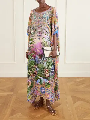 Camilla Crystal-embellished Printed Silk Kaftan
